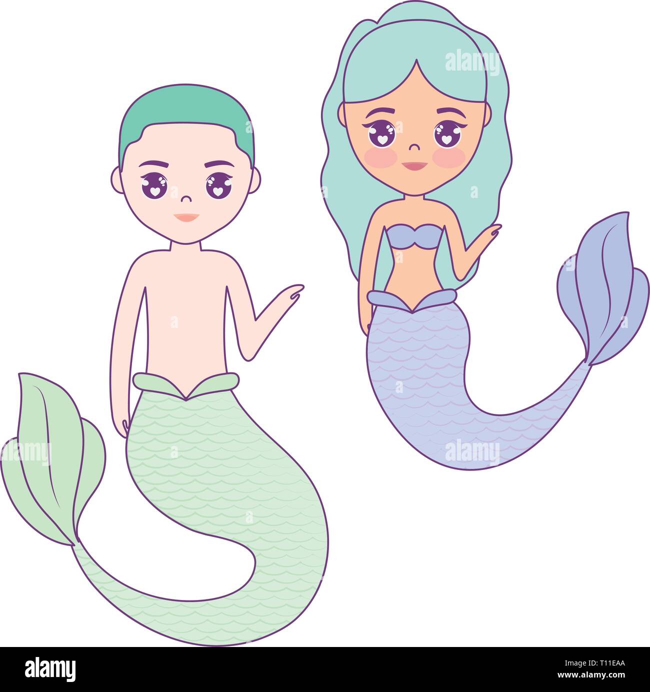 cute couple mermaids character vector illustration design Stock Vector ...