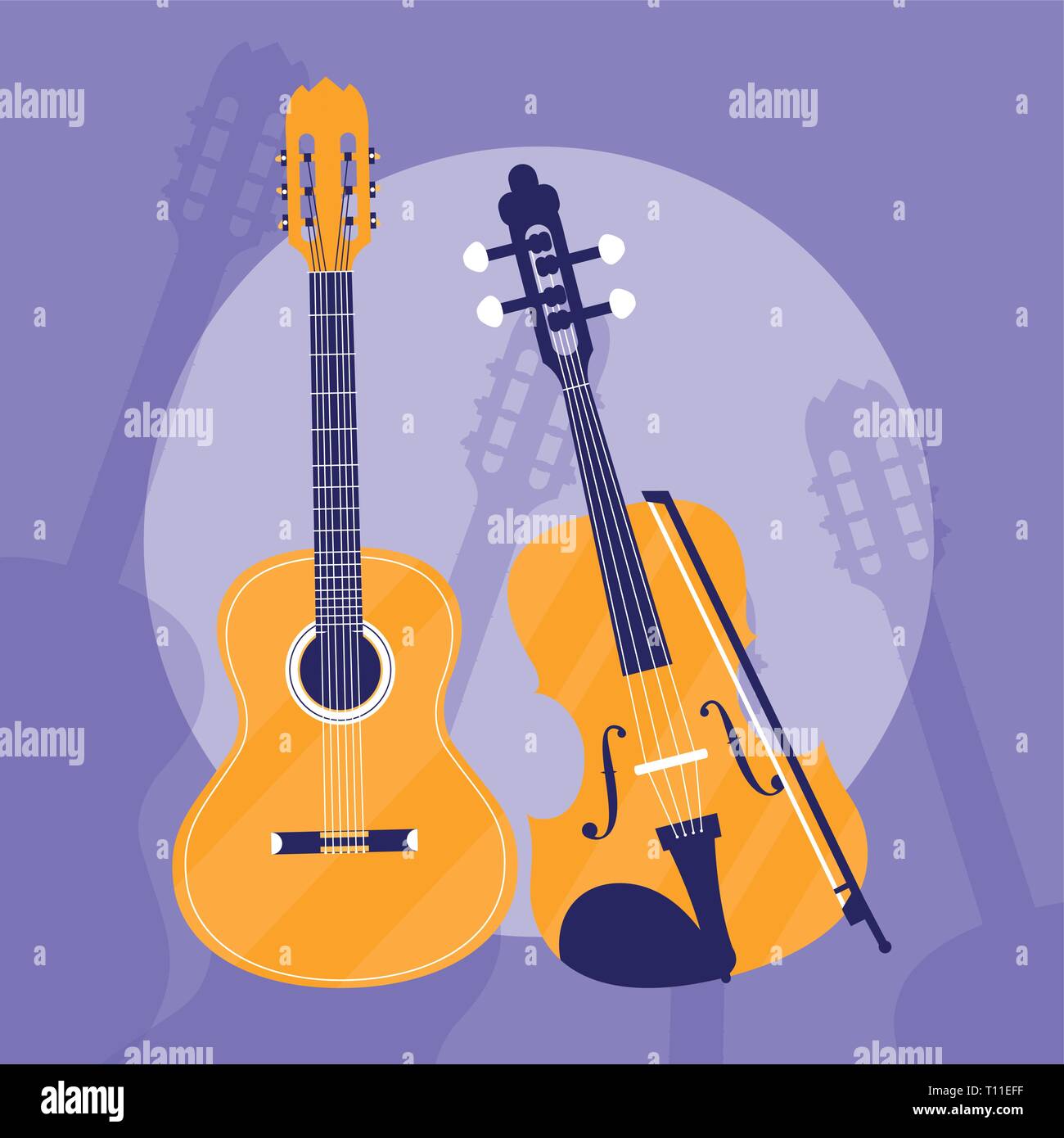 guitar and fiddle instruments musical vector illustration design Stock ...