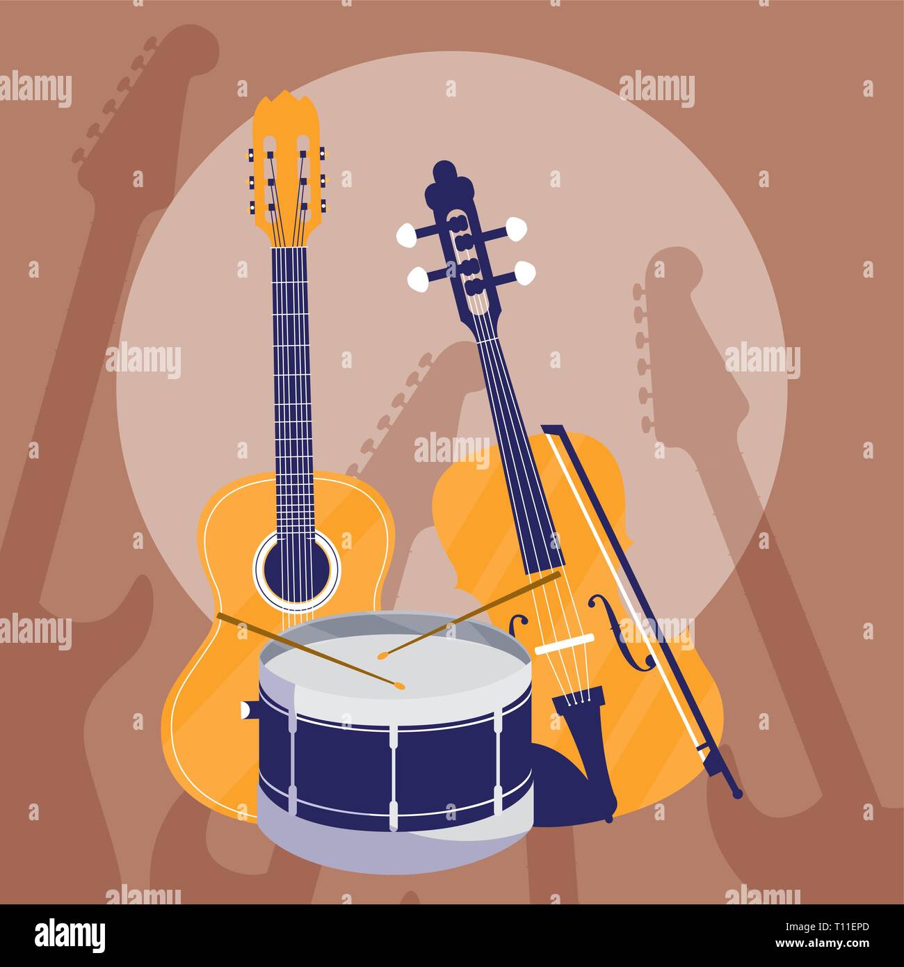 guitar and fiddle instruments musical vector illustration design Stock ...
