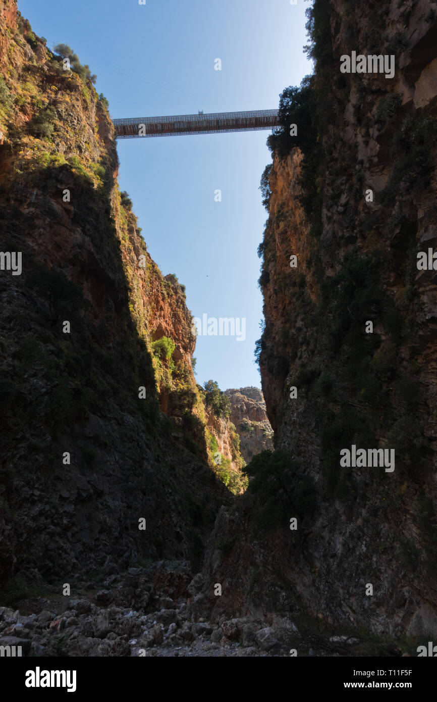Bungee jumping bridge at Aradena gorge, island of Crete, Greece Stock ...