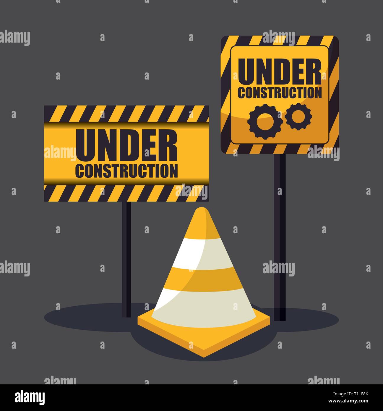 under construction label with cones vector illustration design Stock ...