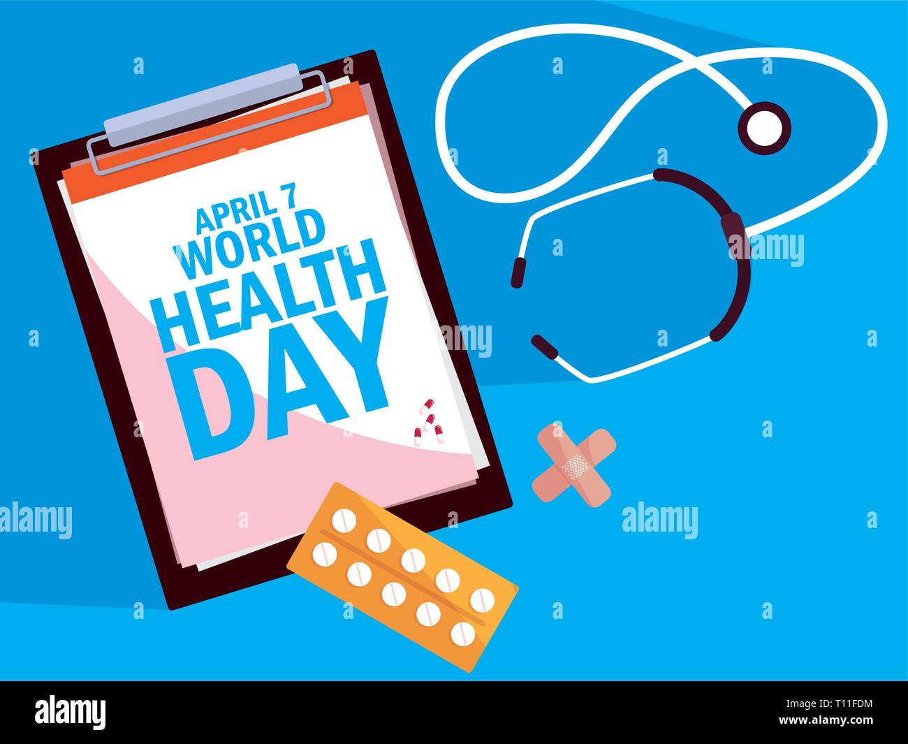 world health day card with clipboard and set icons vector illustration ...