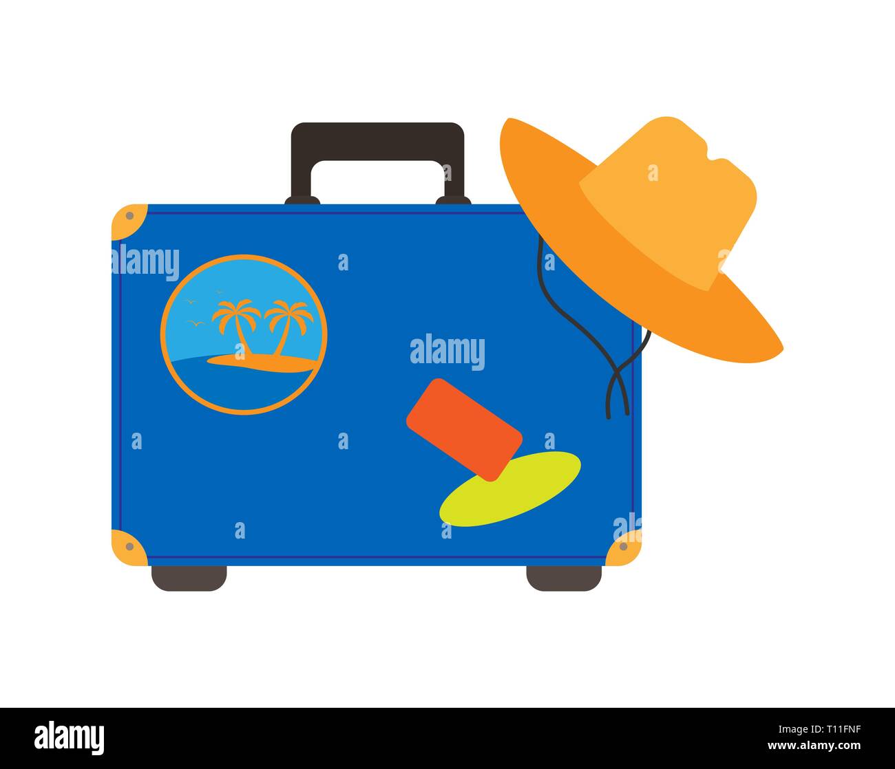 Travel and tourism, suitcase and beach hat, flat design Stock Vector ...