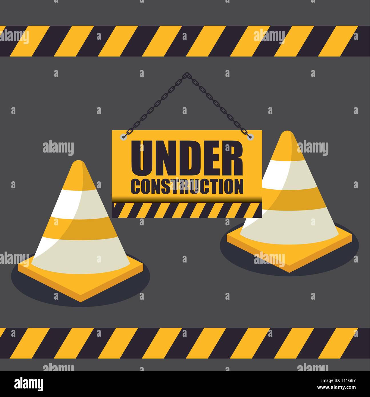 under construction label with cones vector illustration design Stock ...