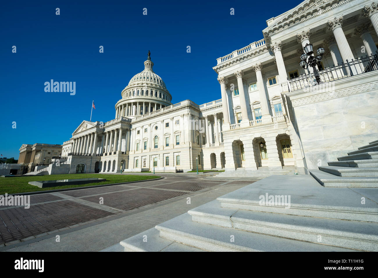 Bright morning view of the traditional neoclassical architecture of the ...