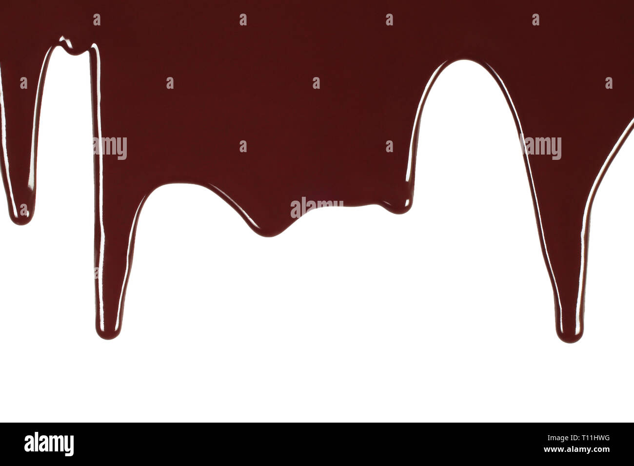 Melted chocolate dripping on white background close-up Stock Photo - Alamy