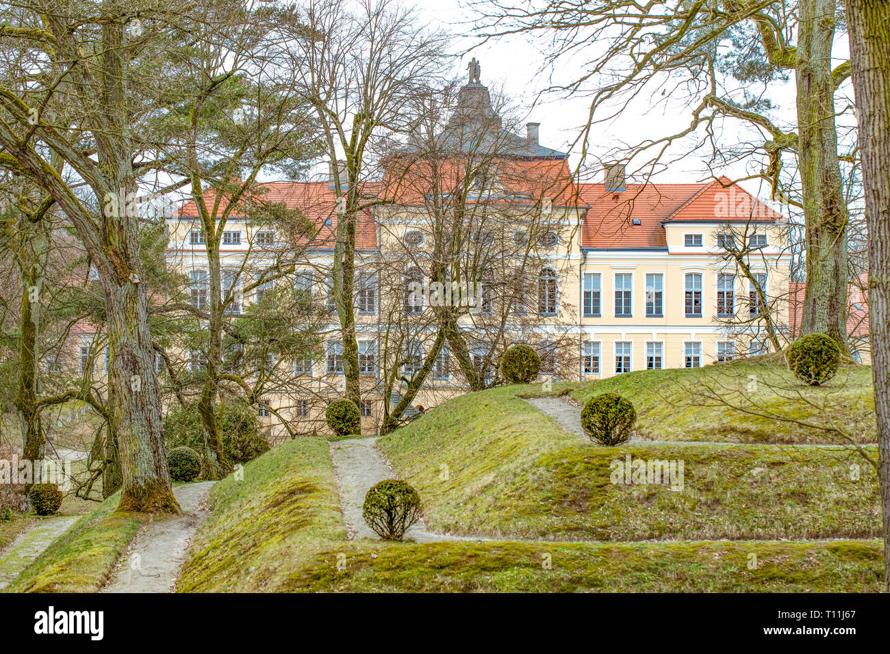 The palace in Rogalin as seen from the park side. Poland. Landscape ...