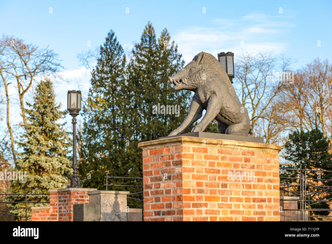 Vintage statue by the entry castle in Kornik / Poland Stock Photo - Alamy