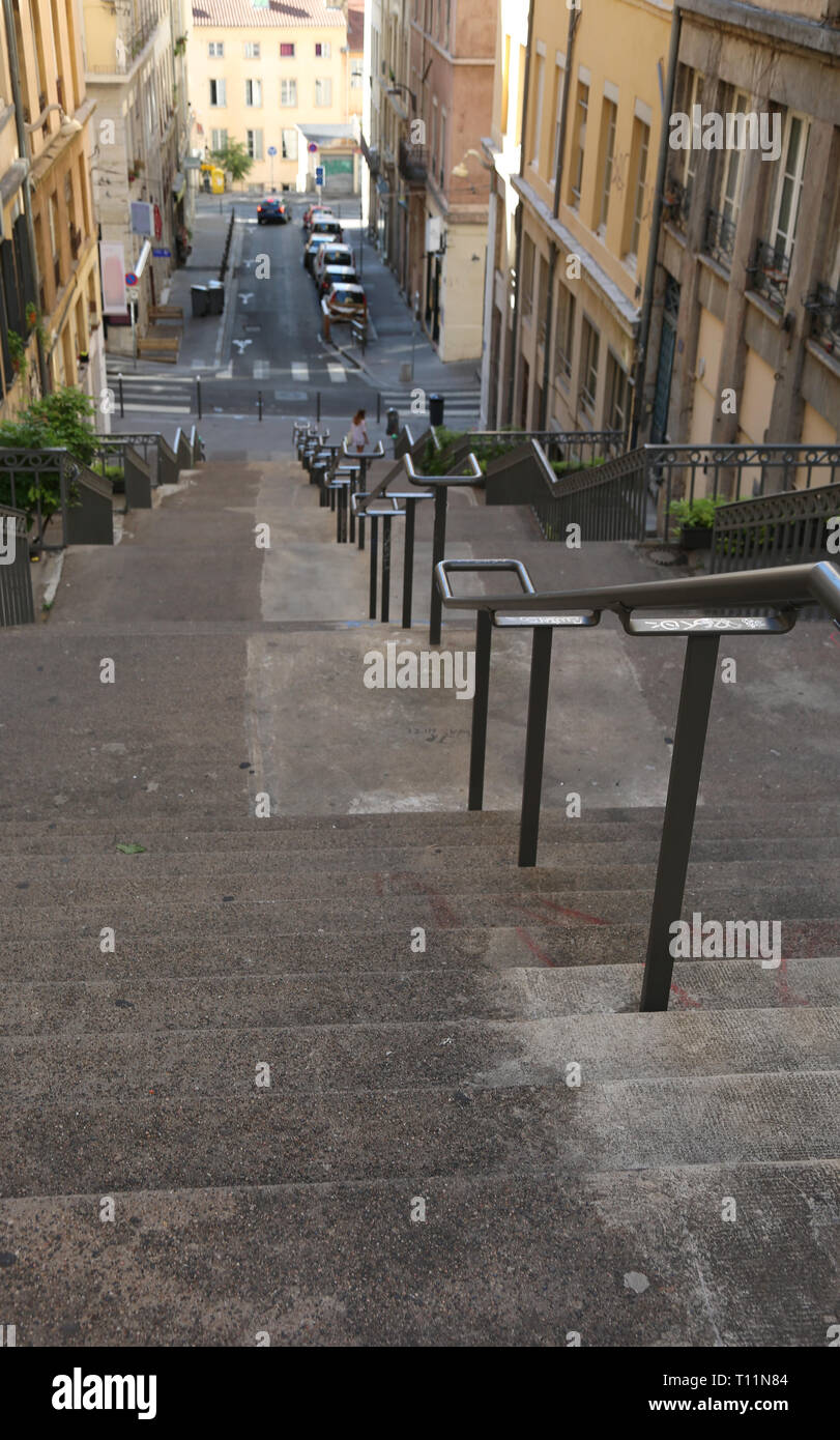 long stairways in the downtown of Lyon in France in Europe Stock Photo ...