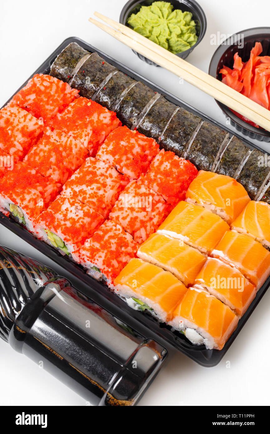sushi set in a package on white background Stock Photo - Alamy