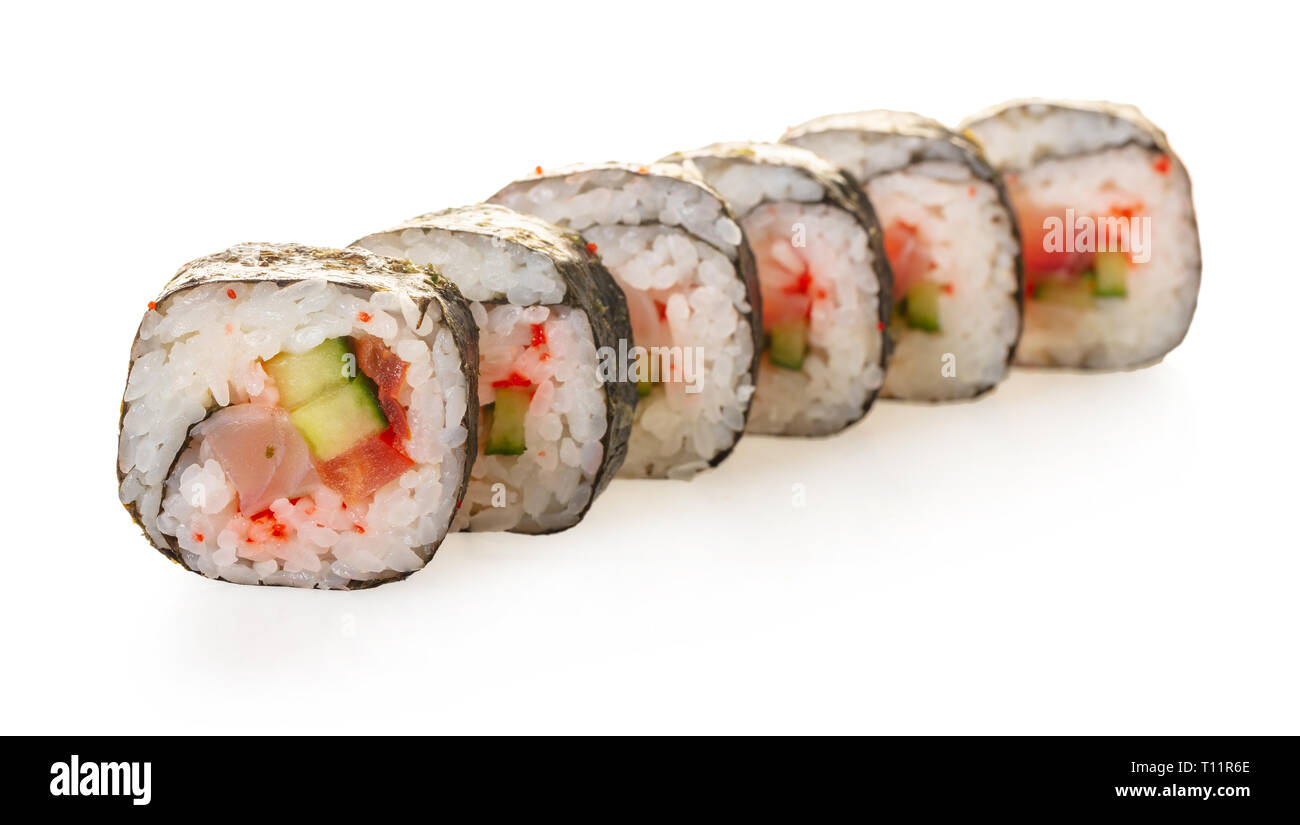sushi roll set on white isolated background Stock Photo - Alamy