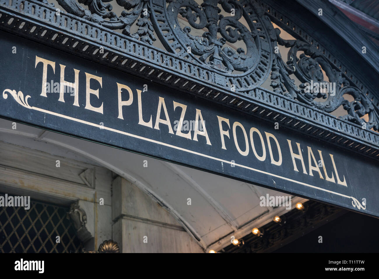 New York City, USA - July 28, 2018: Entrance of the Plaza Food Hall in ...