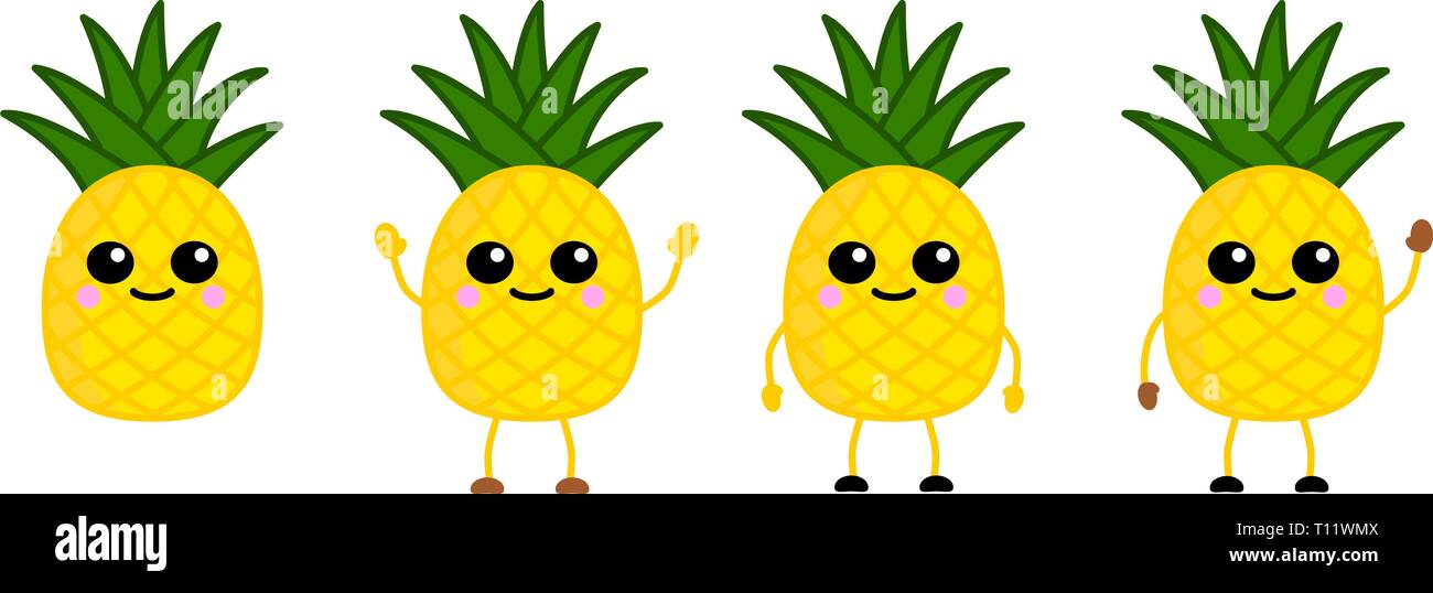 Cute kawaii style Pineapple fruit icon, large eyes, smiling. Version ...