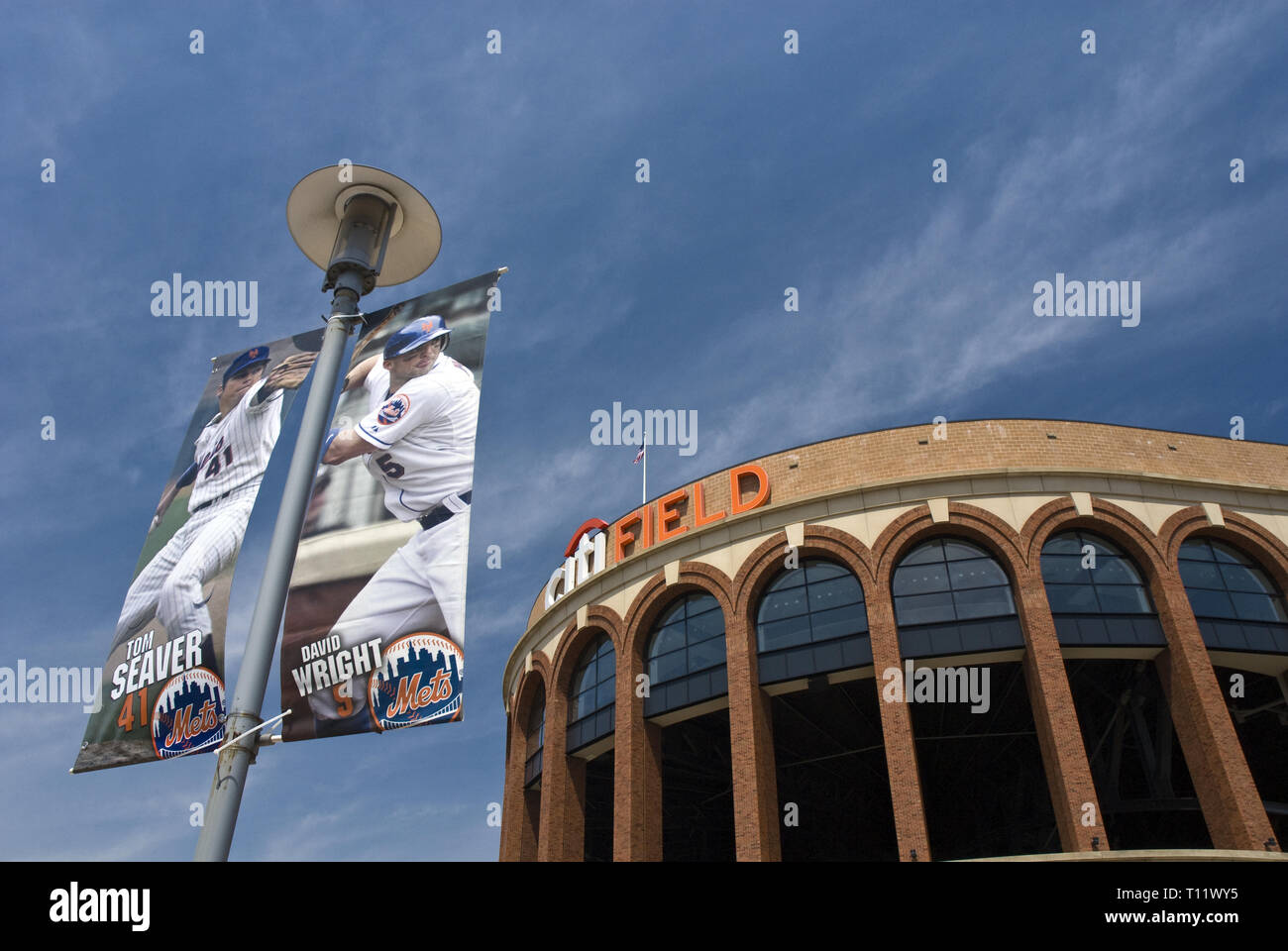 Photos of Mets ballplayers adorn lamp posts at Citi Field stadium ...
