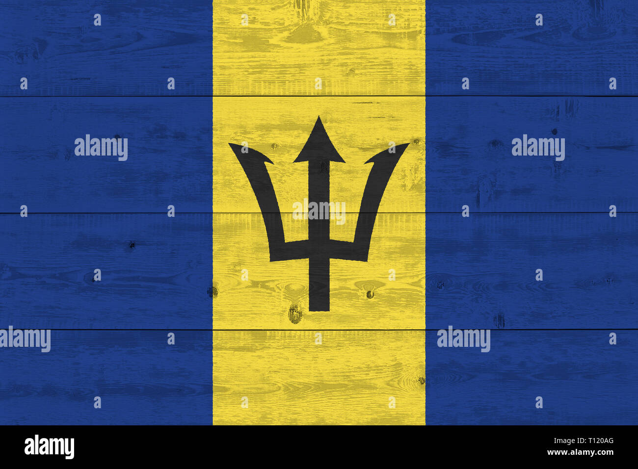 Barbados flag painted on old wood plank. Patriotic background. National ...