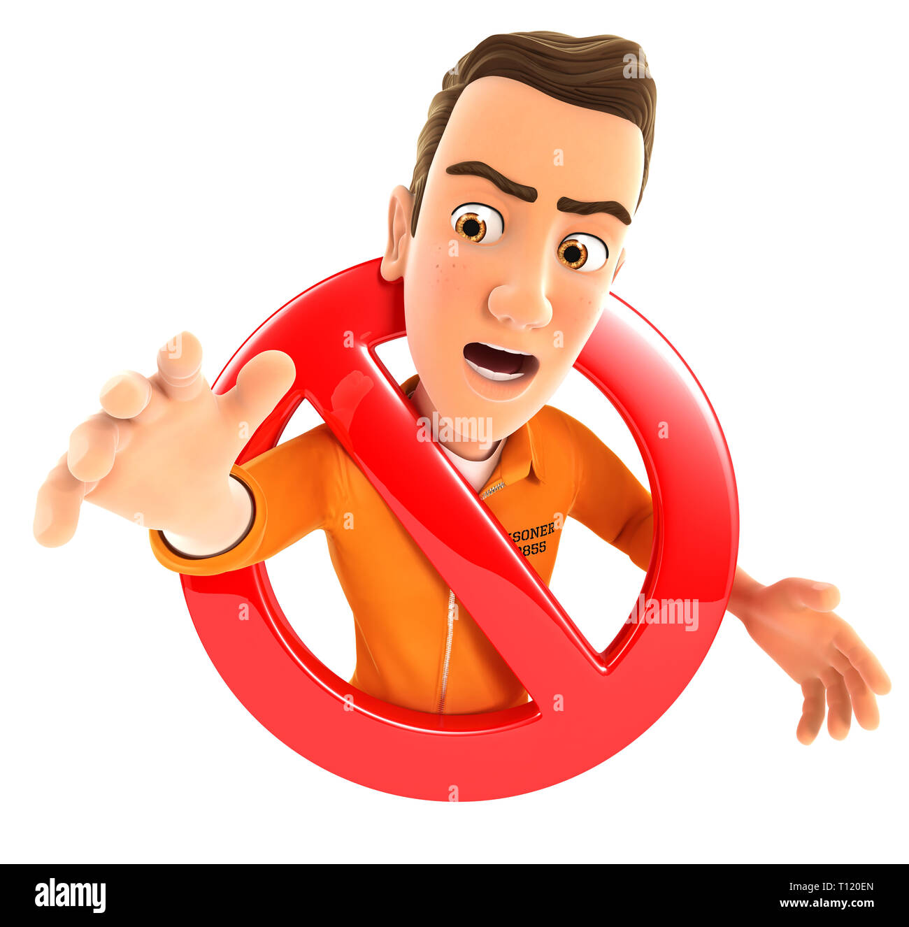 3d prisoner surrounded by a forbidden sign, illustration with isolated ...