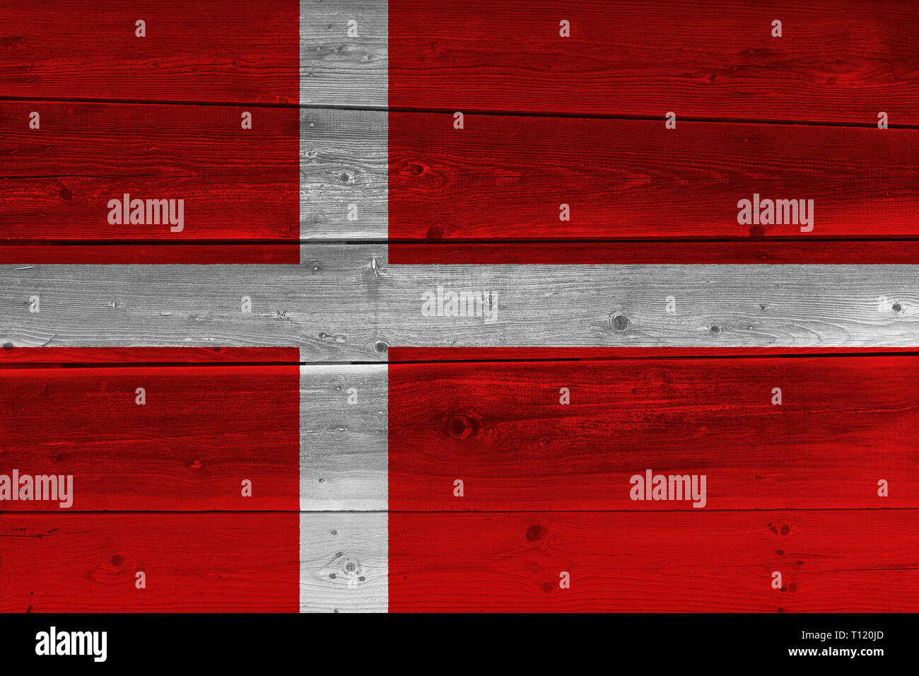 Denmark flag painted on old wood plank. Patriotic background. National ...