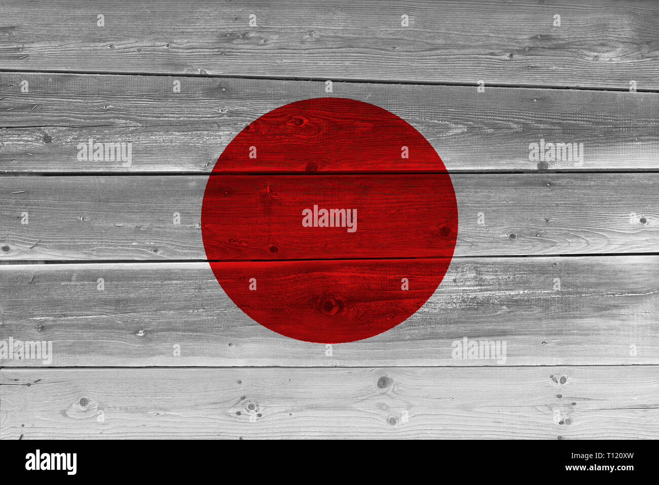 Japan flag painted on old wood plank. Patriotic background. National ...