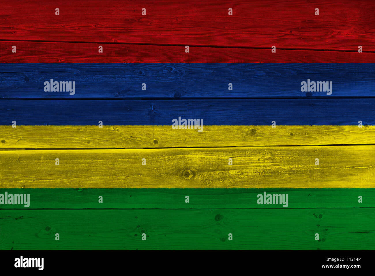 Mauritius flag painted on old wood plank. Patriotic background ...