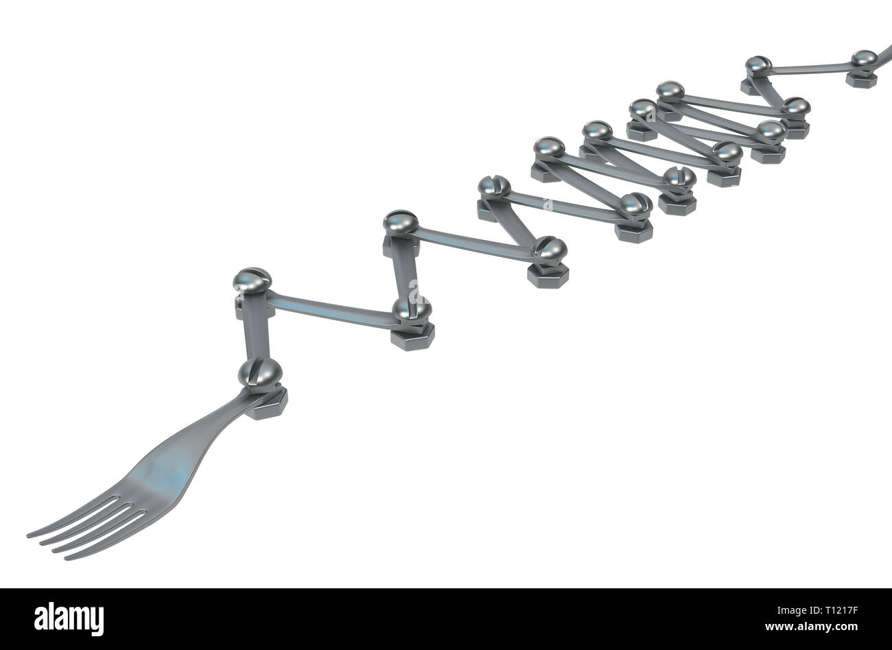 Fork metal folding long, 3d illustration, horizontal, isolated, over ...