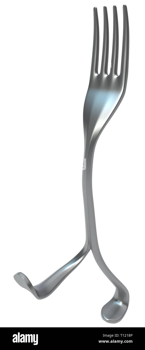 Fork metal with legs, 3d illustration, vertical, isolated, over white ...