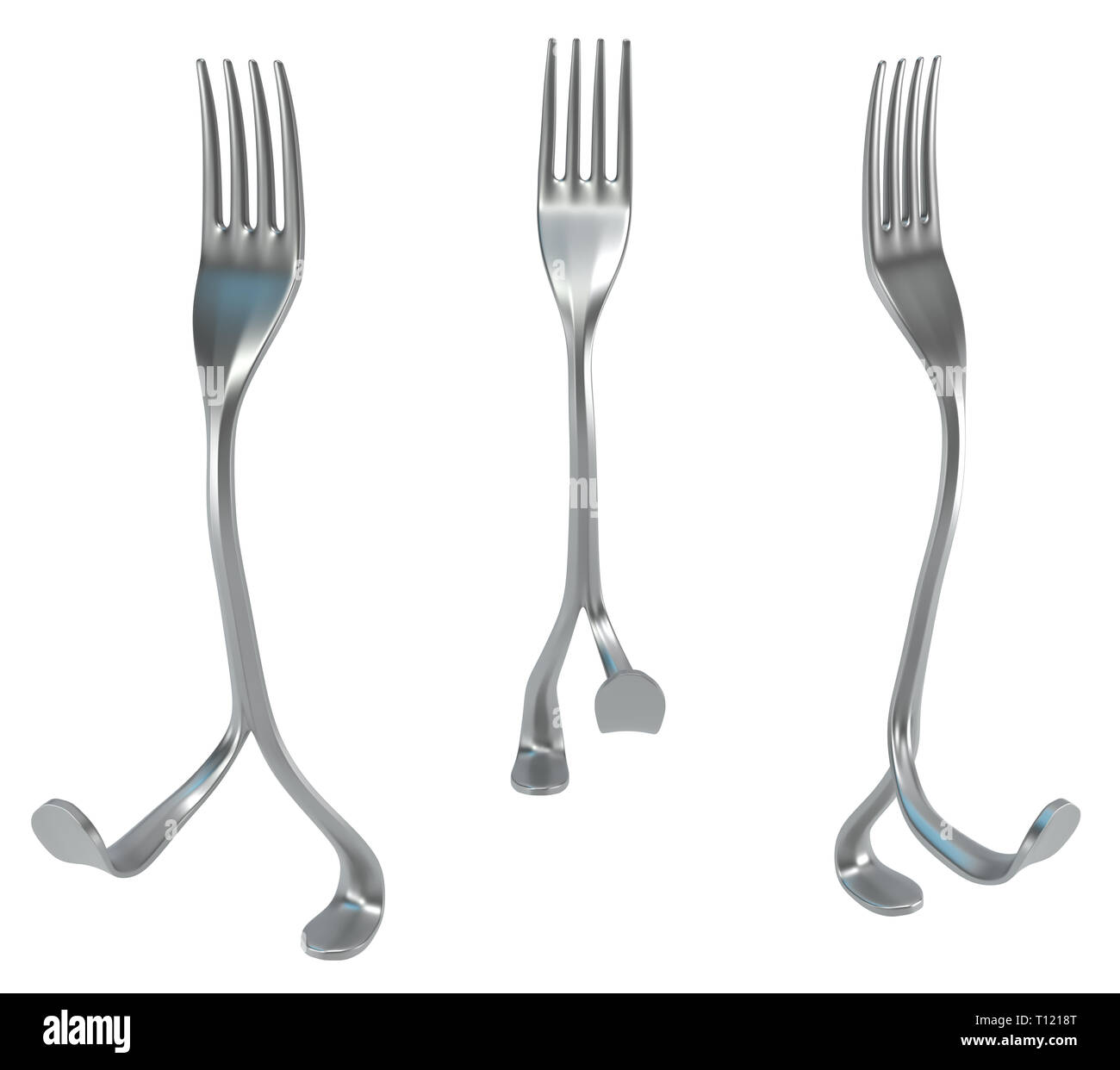 Fork metal with legs three, 3d illustration, horizontal, isolated, over ...