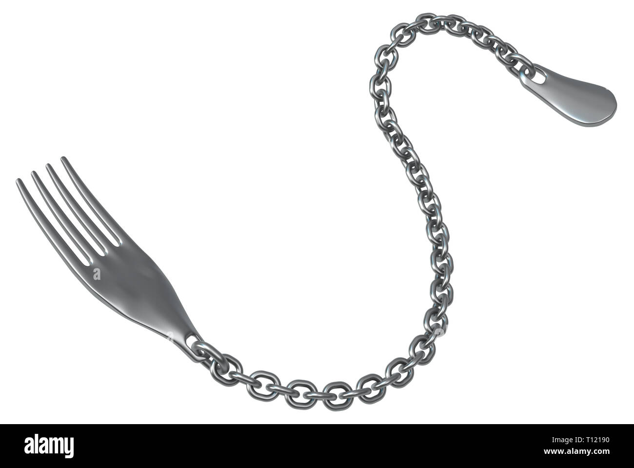 Fork metal long chain, 3d illustration, horizontal, isolated, over ...