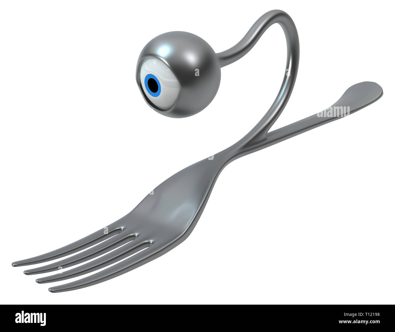Fork metal one eye attachment, 3d illustration, horizontal, isolated ...