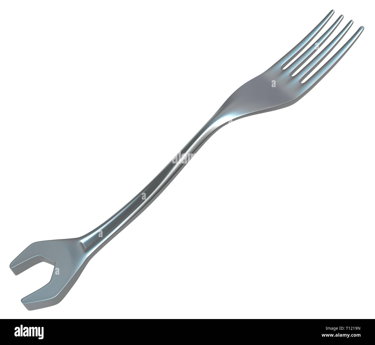 Fork metal spanner end, 3d illustration, horizontal, isolated, over ...