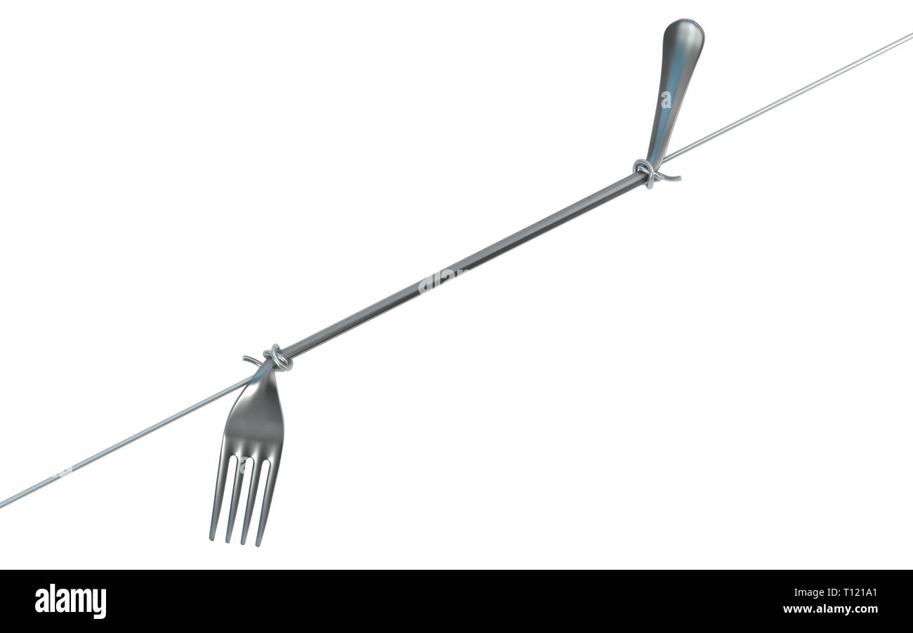 Fork metal stretched out, 3d illustration, horizontal, isolated, over ...