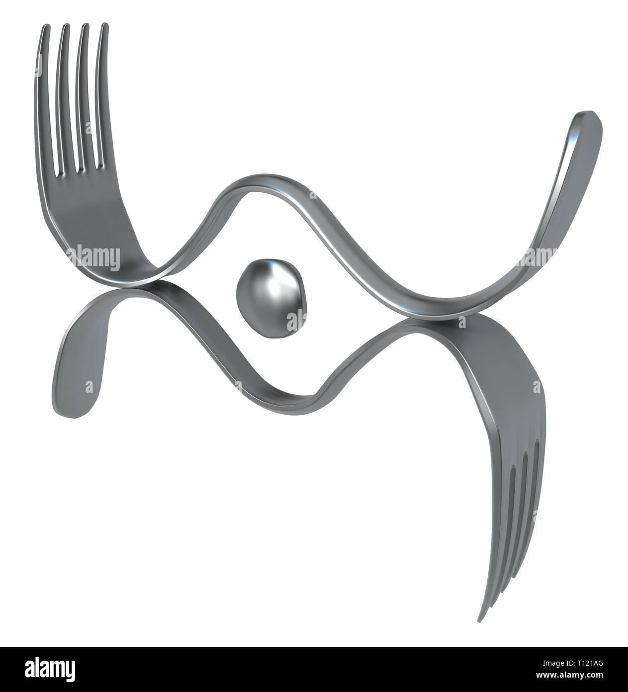 Fork metal eye bent, 3d illustration, horizontal, isolated, over white ...