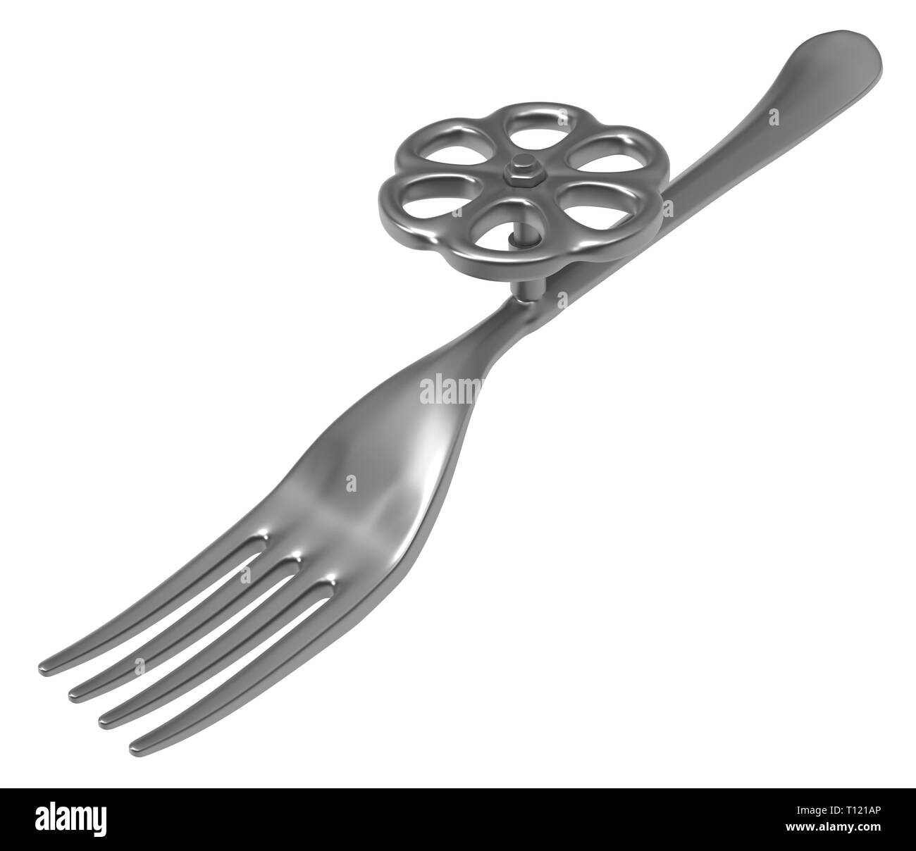 Fork metal valve, 3d illustration, horizontal, isolated, over white ...