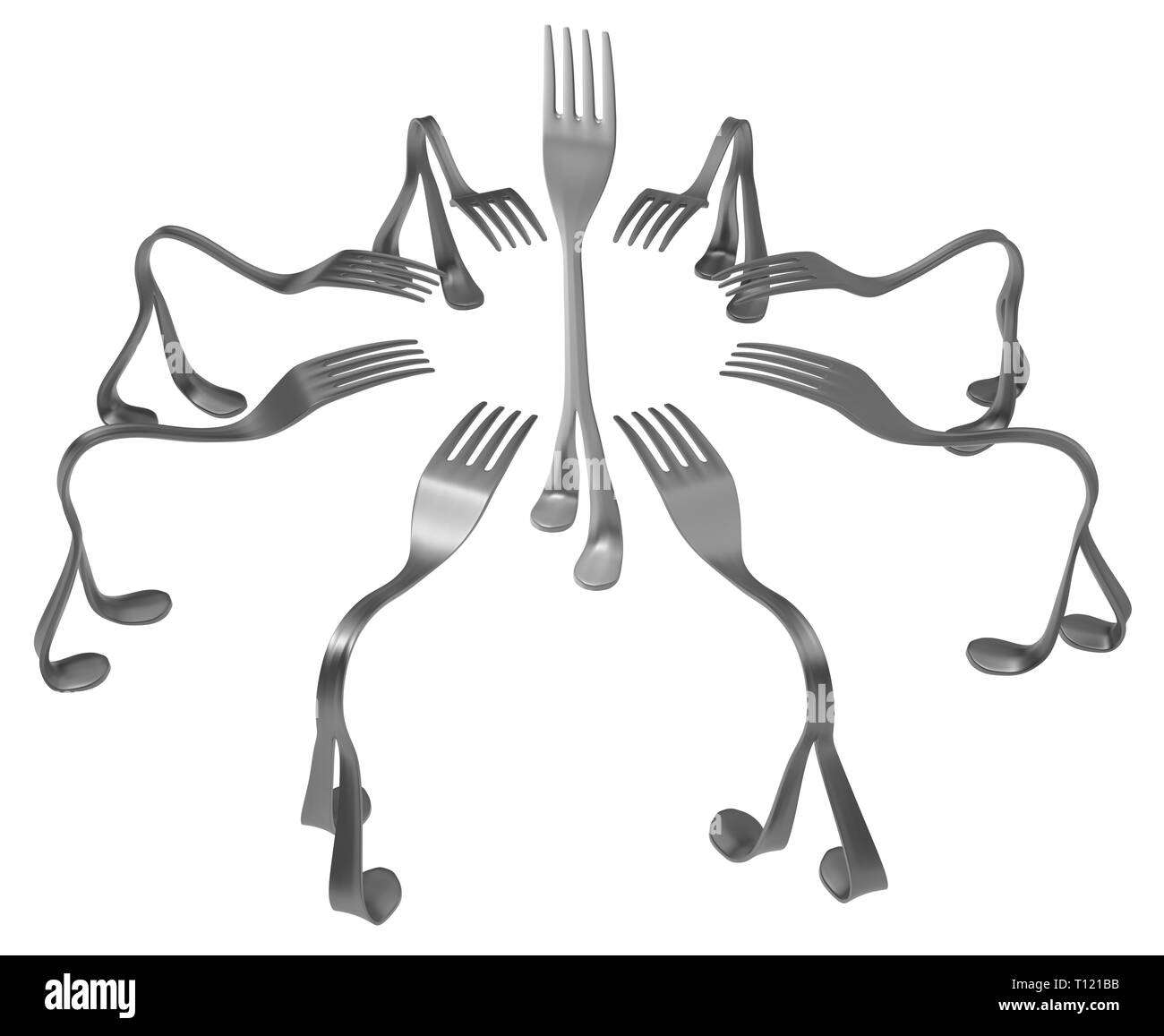 Fork metal with legs, 3d illustration, horizontal, isolated, over white ...