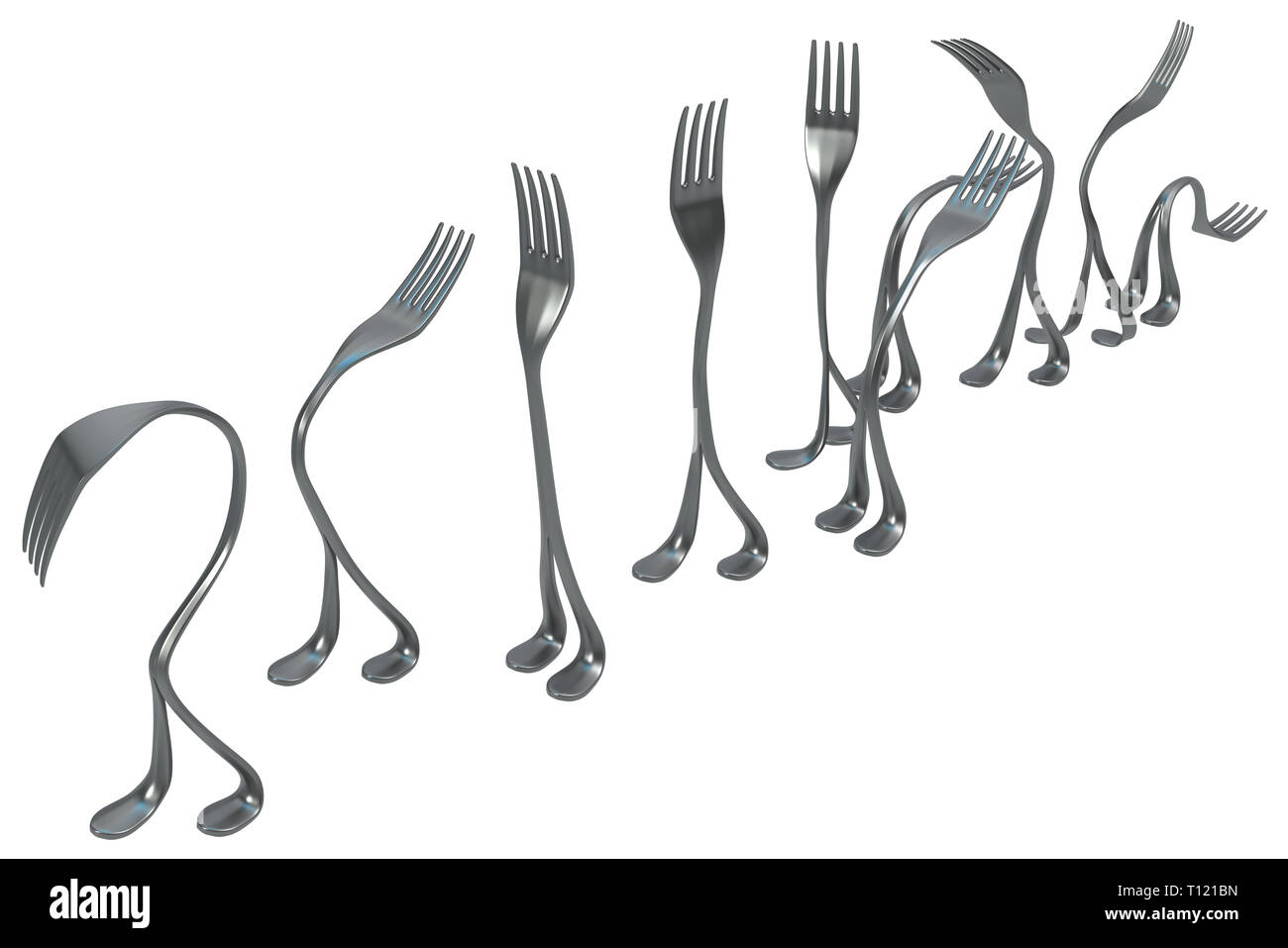 Fork metal with legs, 3d illustration, horizontal, isolated, over white ...
