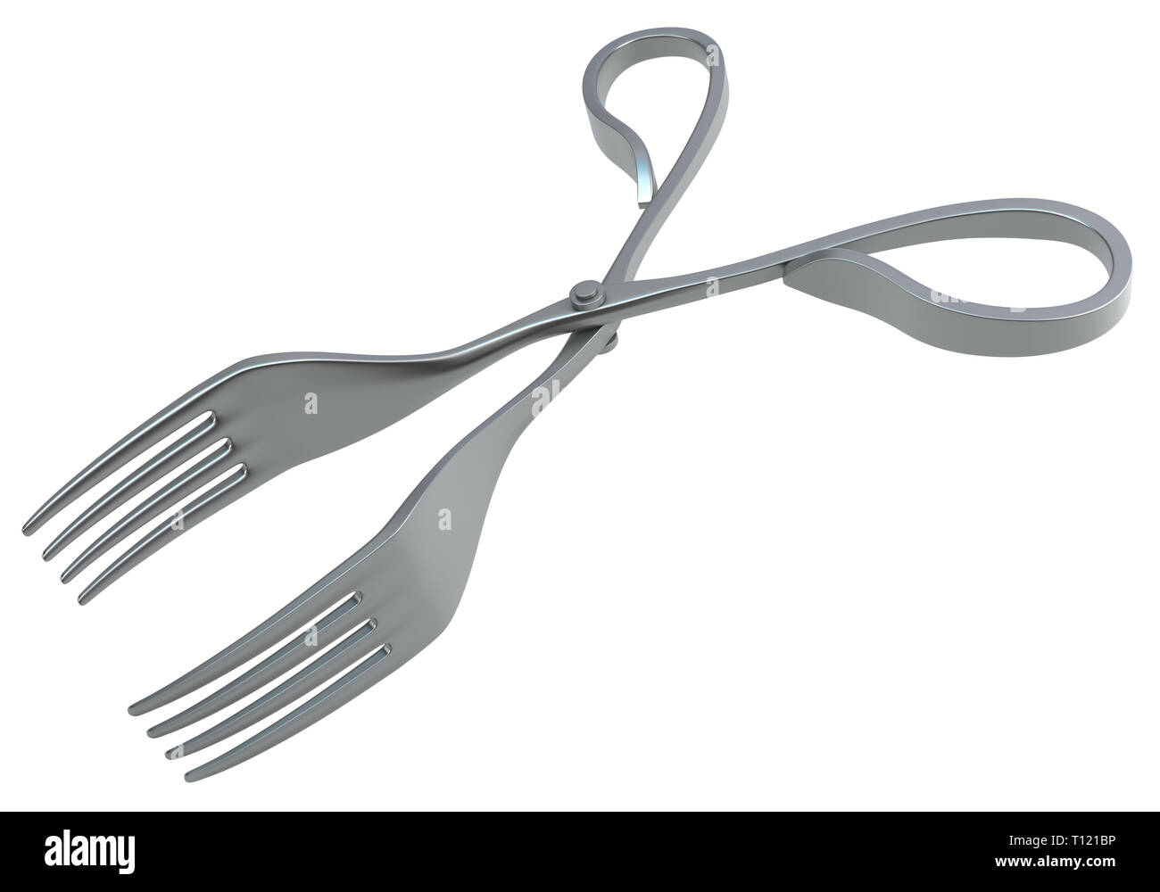 Fork metal, 3d illustration, horizontal, isolated, over white Stock ...