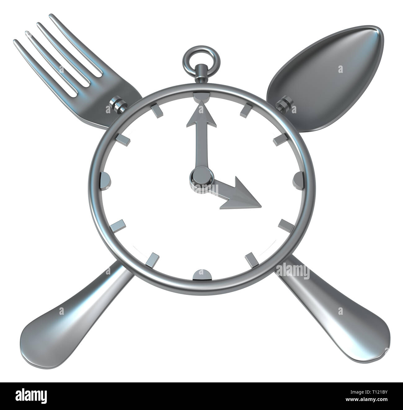 Fork spoon meal time symbol, 3d illustration, horizontal, isolated ...