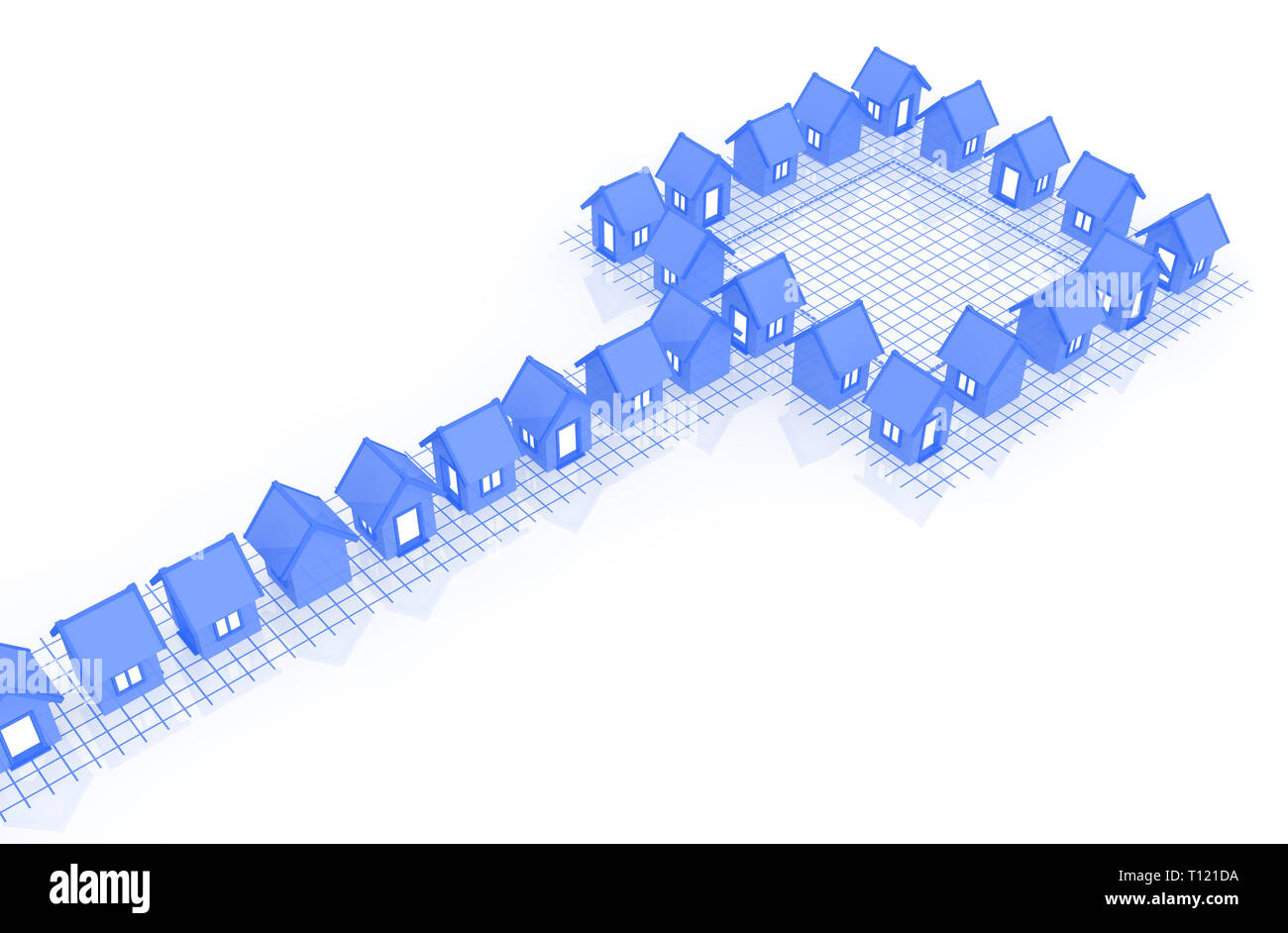 Buildings blueprint grid blue, end row, 3d illustration, horizontal ...