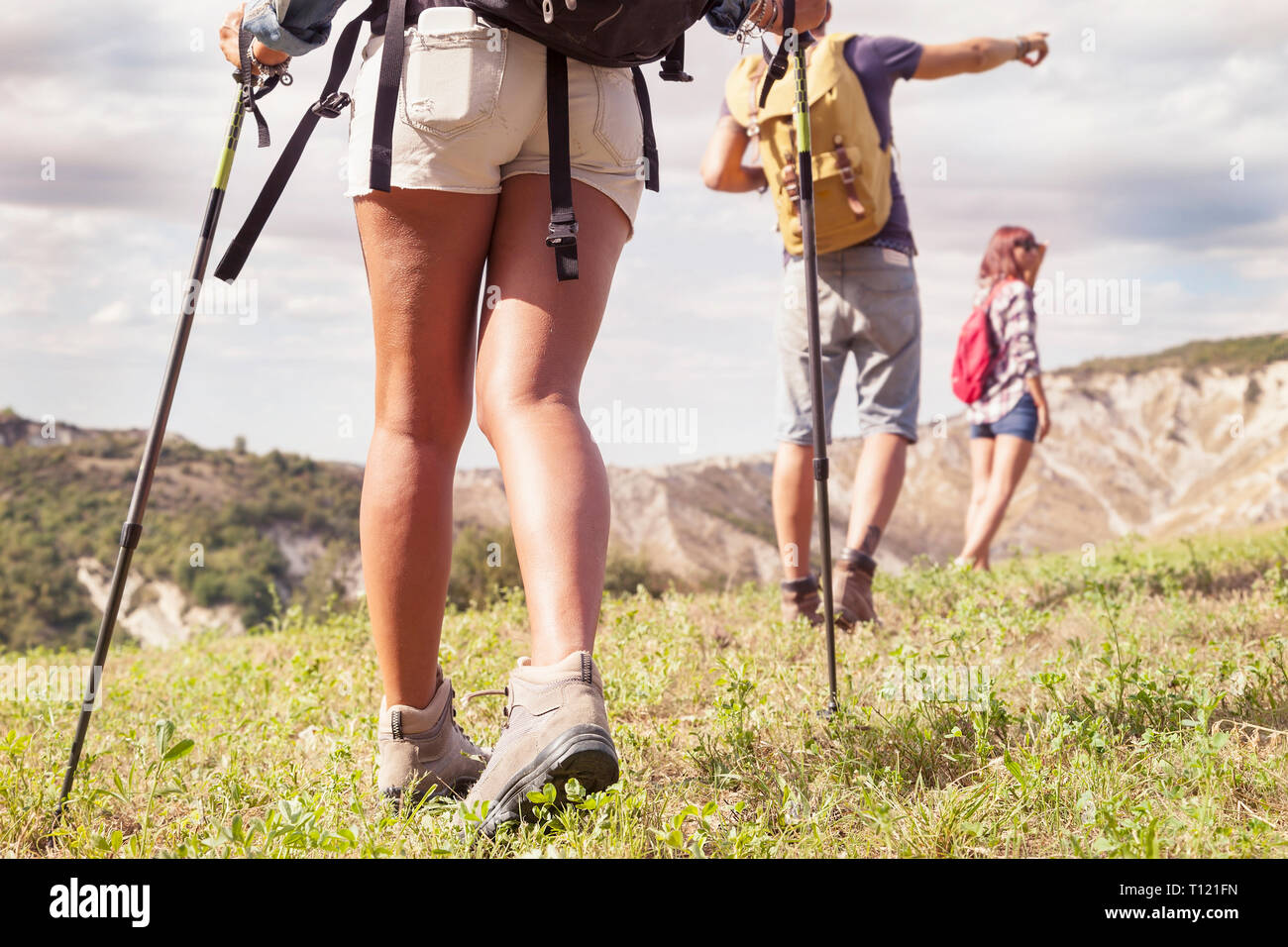hiking legs walking on mountain grass Stock Photo - Alamy
