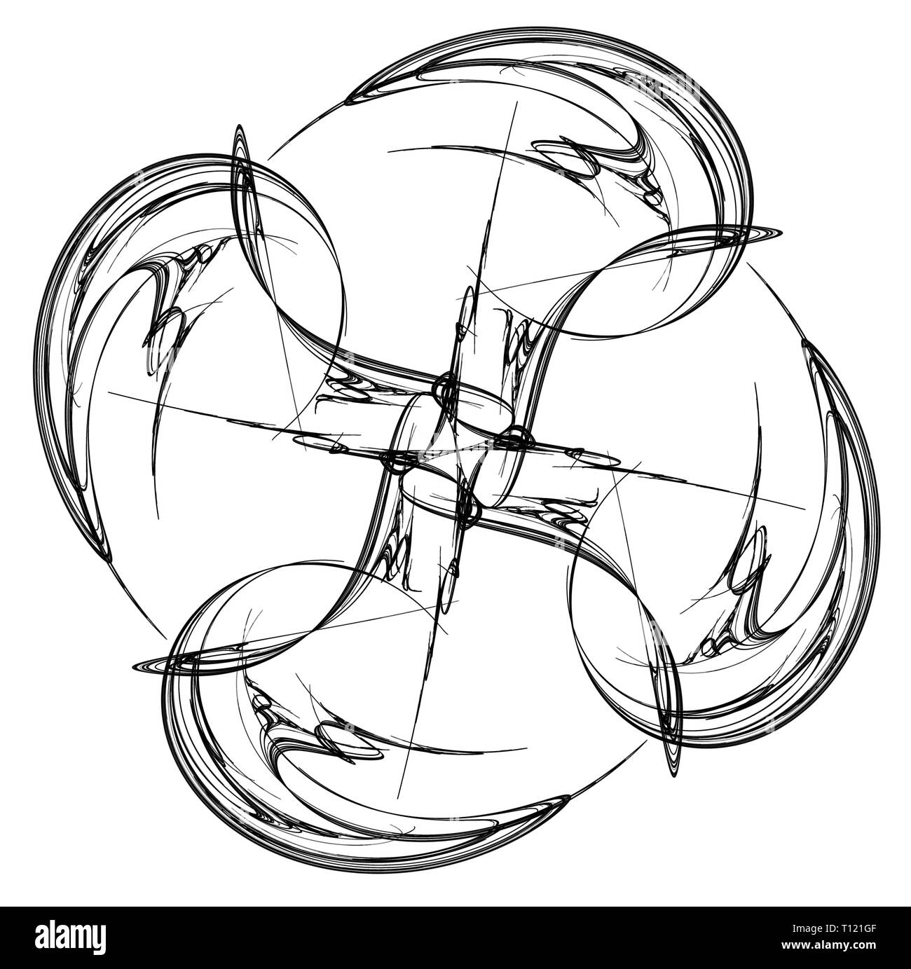 Black ink splat quadruple pinwheel shape abstract illustration ...