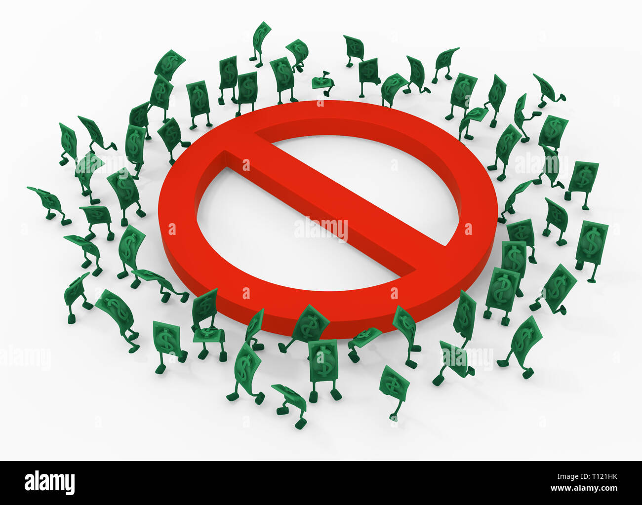 Dollar money symbol cartoon characters ban sign, 3d illustration ...