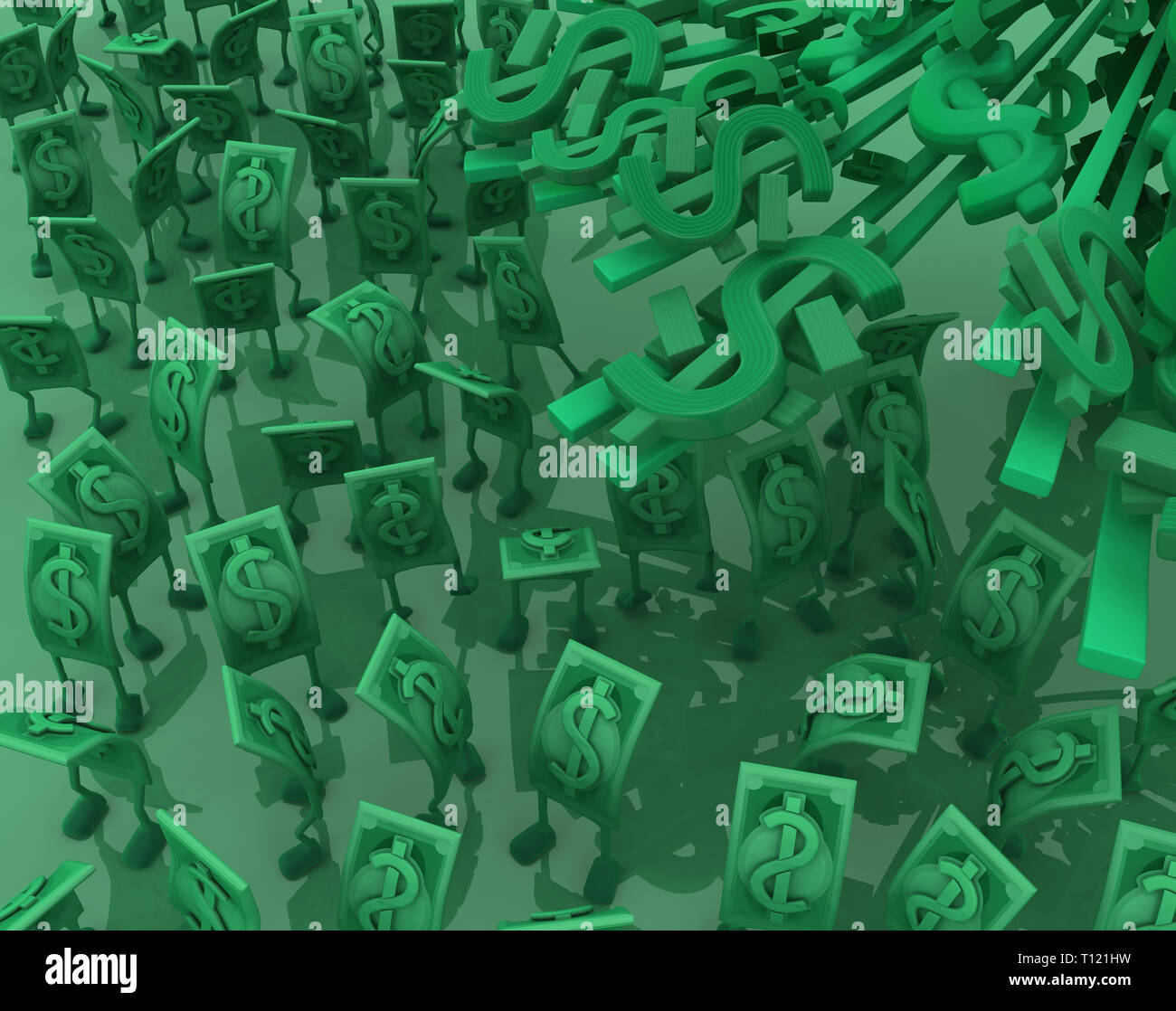 Dollar money symbol cartoon characters green corner abstract, 3d ...