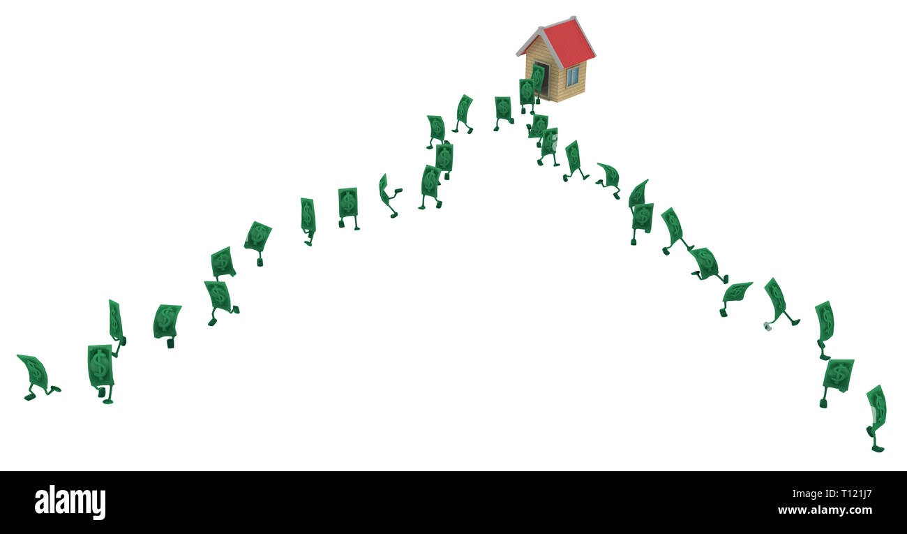 Dollar money symbol cartoon characters running path divide, 3d ...