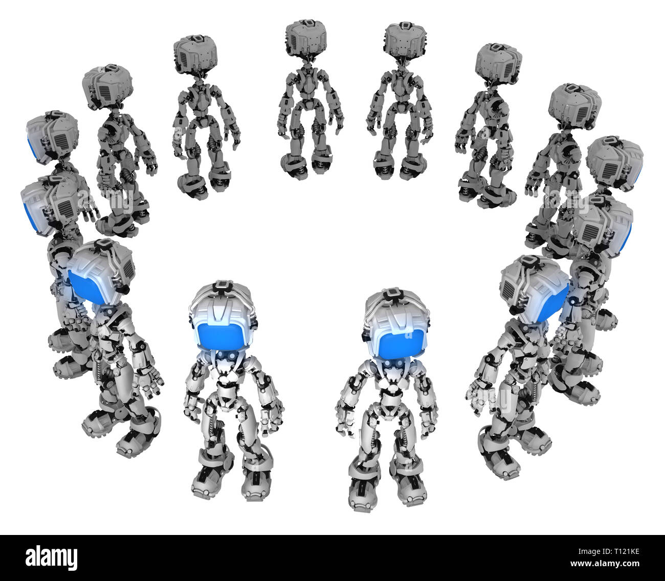 Screen robot figure character pose circle standing, 3d illustration ...