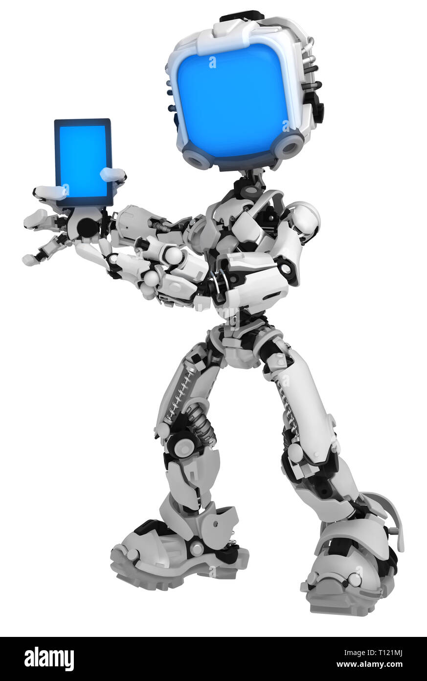 Screen robot figure character pose presenting phone device, 3d ...