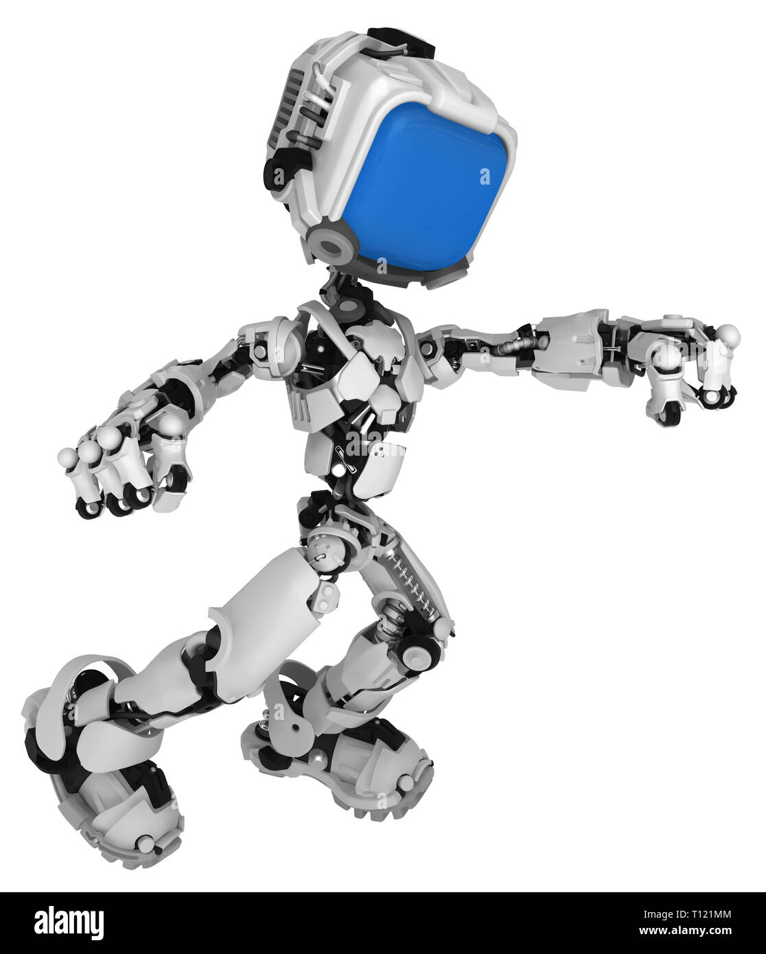 Screen robot figure character pose punching, 3d illustration ...