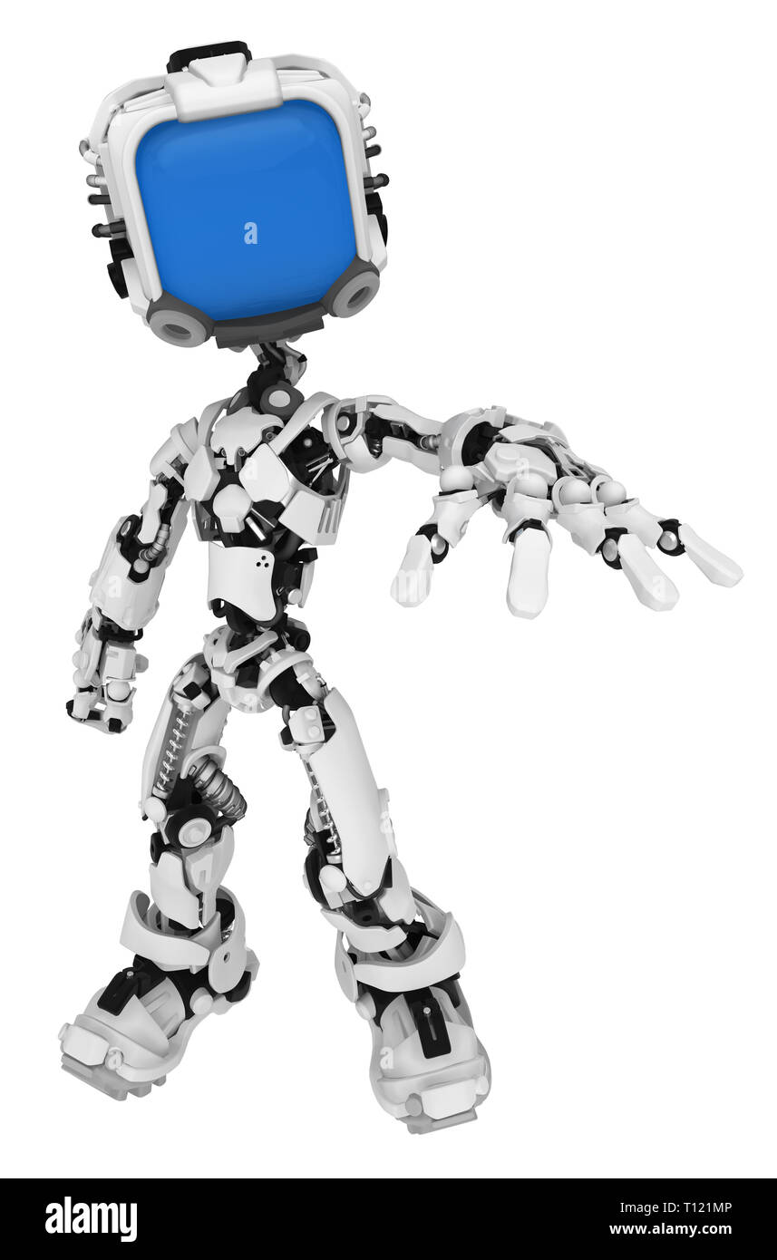 Screen robot figure character pose arm reaching taking, 3d illustration ...