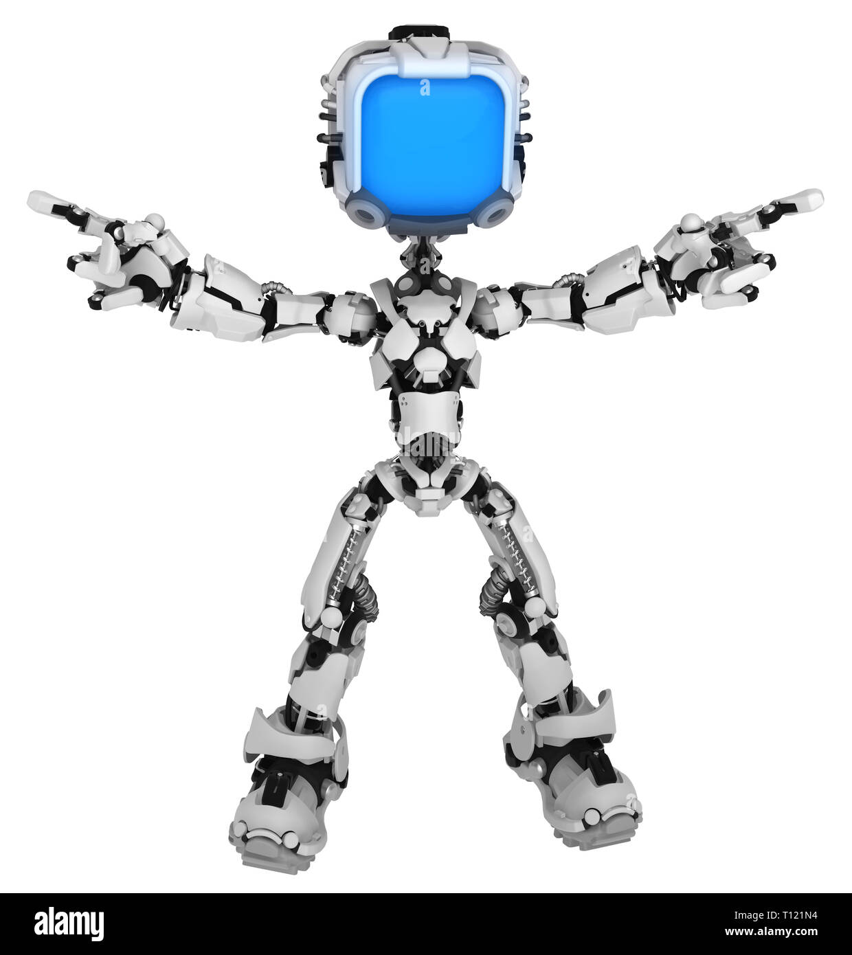 Screen robot figure character pose sides pointing, 3d illustration ...