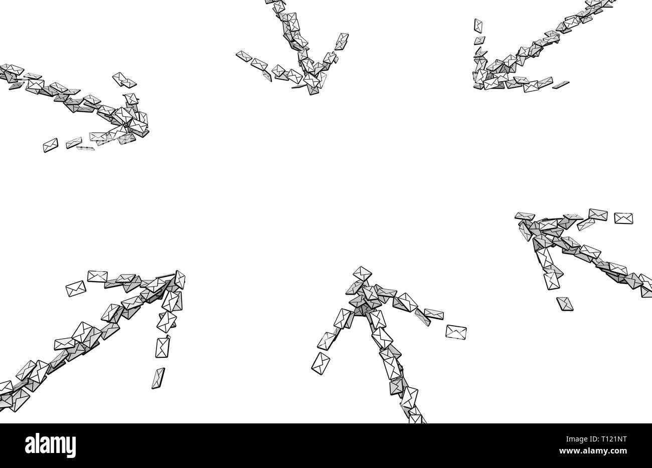 Mail letter symbols arrow shapes, 3d illustration, horizontal, over ...