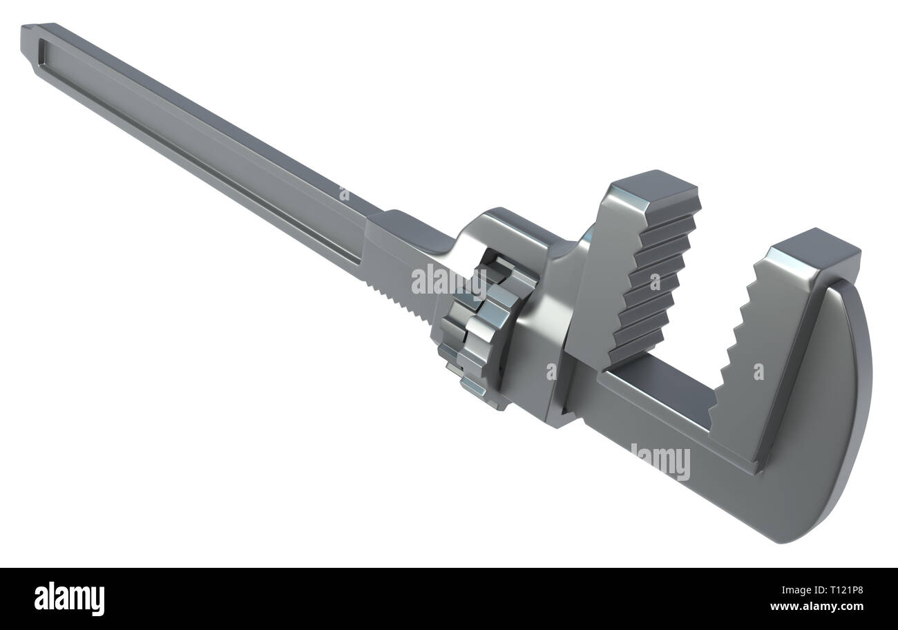 Monkey wrench metal, 3d illustration, horizontal, isolated, over white ...
