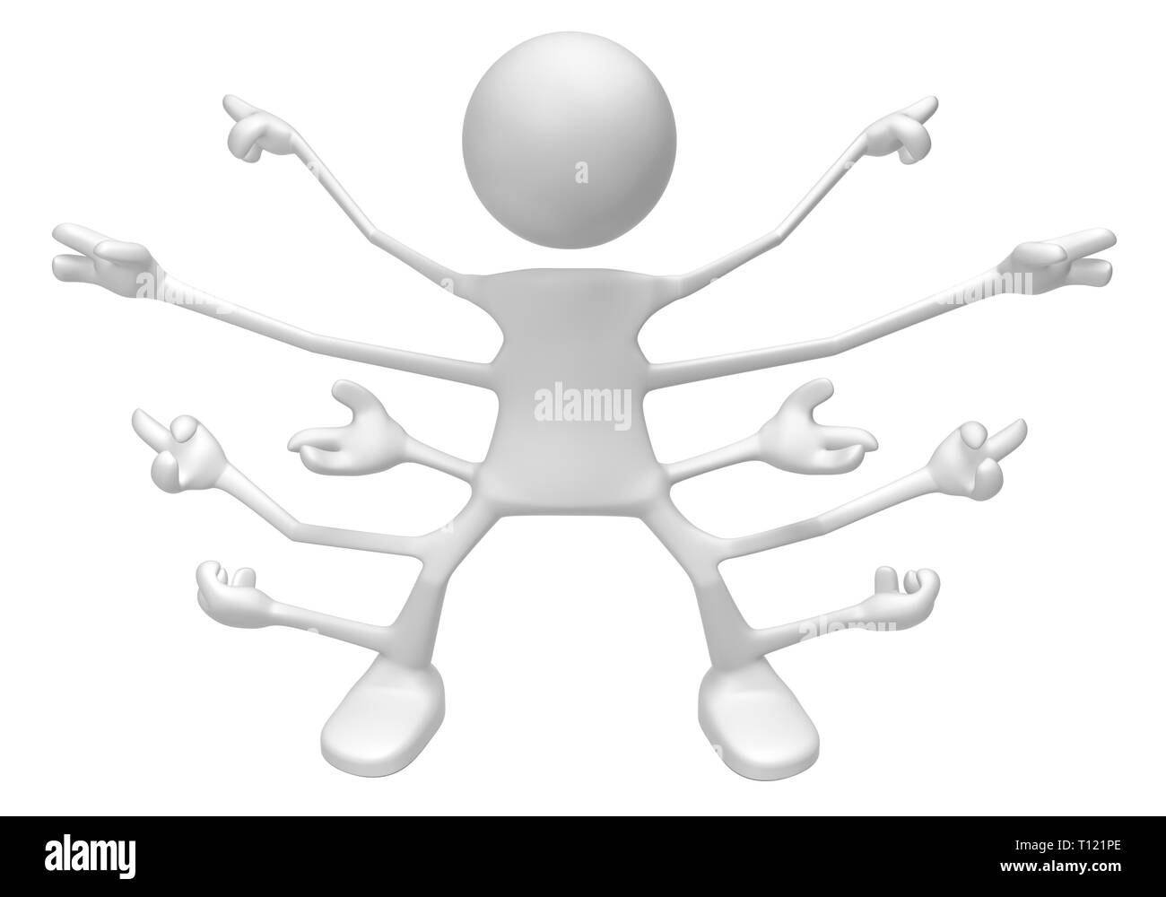 Odd white symbolic figure surreal many hands front view, 3d ... Odd white symbolic figure surreal many hands front view, 3d ...